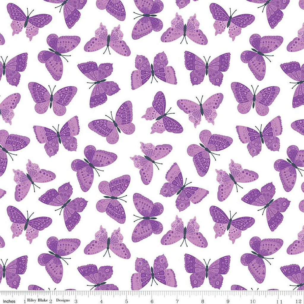 Fabric - Riley Blake - Strength in Lavender Butterflies White - C13223 ...