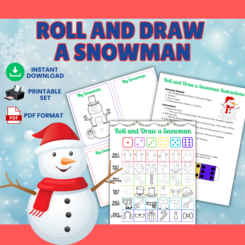 Printable Winter Roll and Draw a Snowman Game Activity - INSTANT DOWNL ...